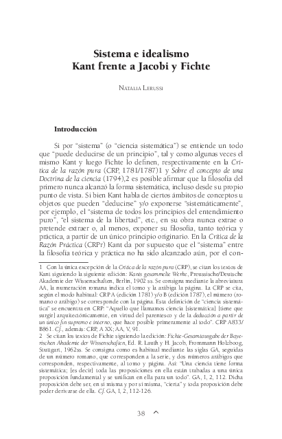 (PDF) Sistema e idealismo. Kant frente a Jacobi y Fichte