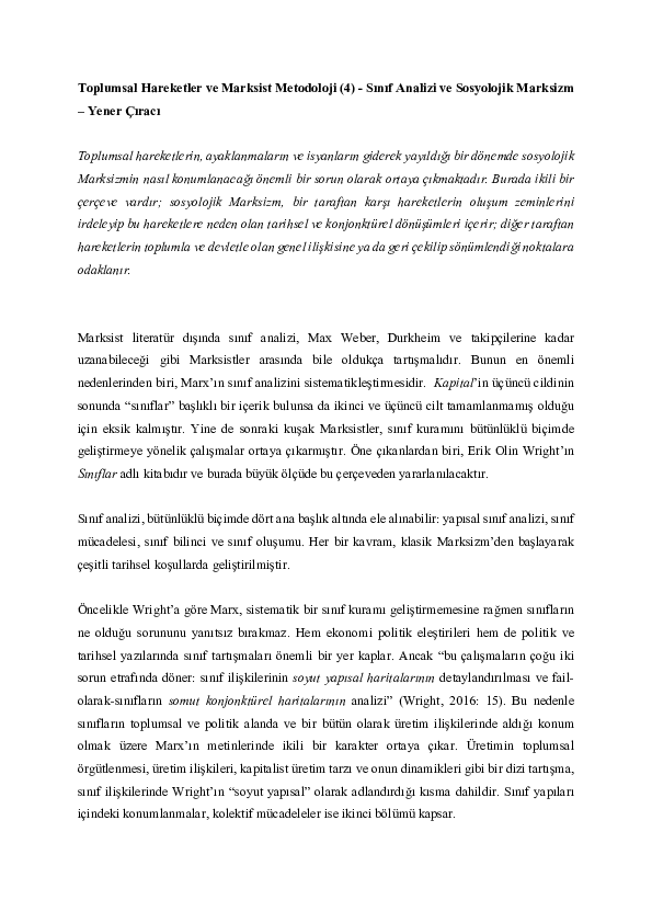 (PDF) Toplumsal Hareketler ve Marksist Metodoloji (4): Sınıf Analizi ve ...