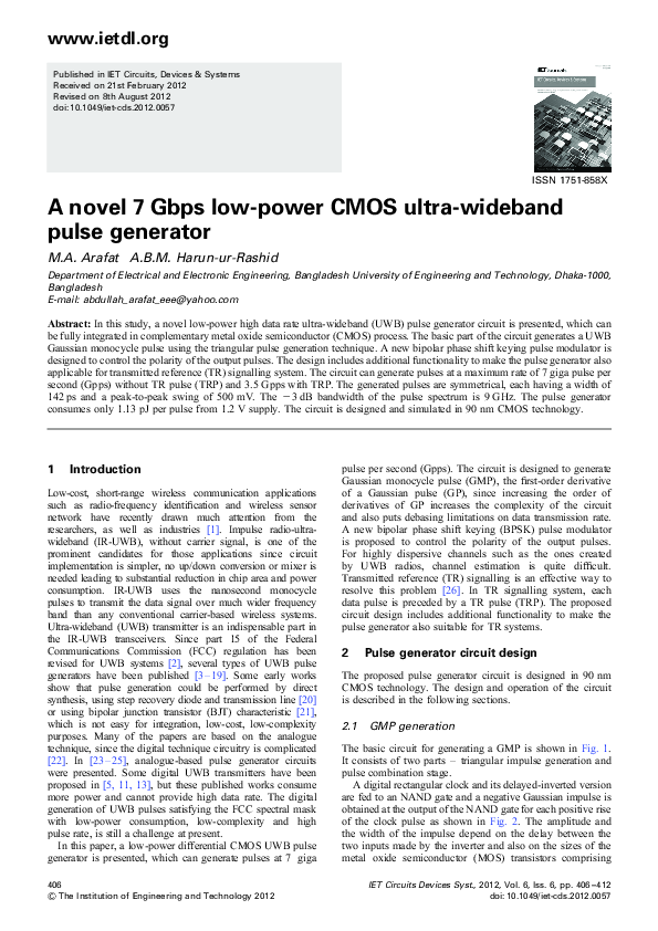 (PDF) A novel 7 Gbps low-power CMOS ultra-wideband pulse generator