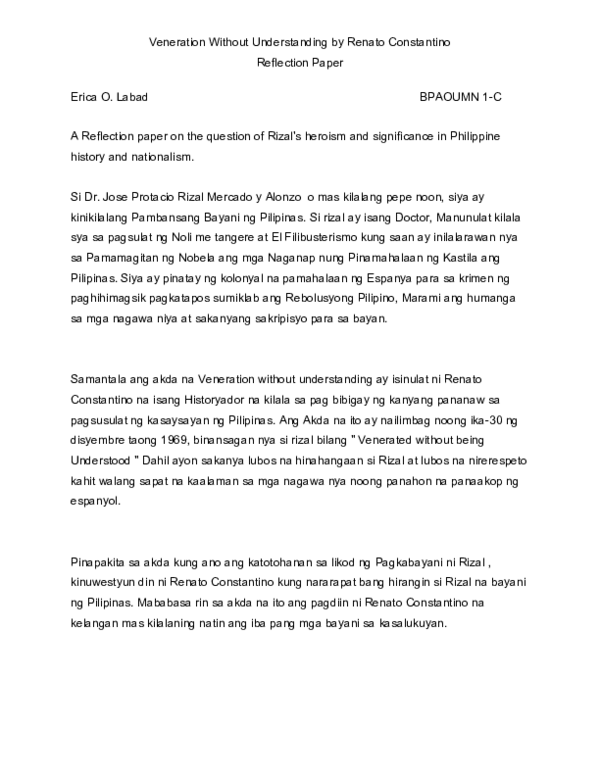 (DOC) A Reflection paper on the question of Rizal's heroism and ...