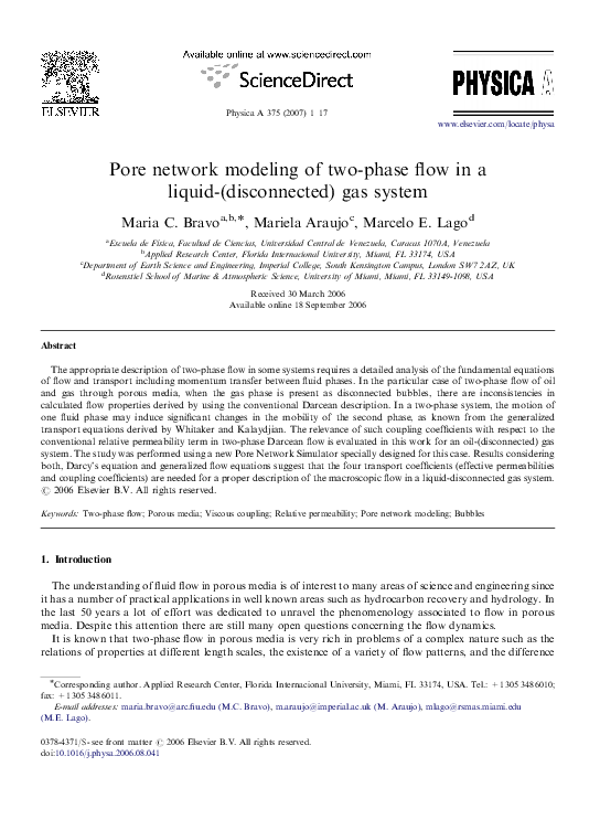 Pdf Pore Network Modeling Of Two Phase Flow In A Liquid Disconnected