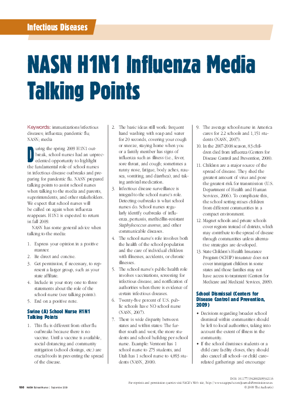 (PDF) NASN H1N1 Influenza Media Talking Points