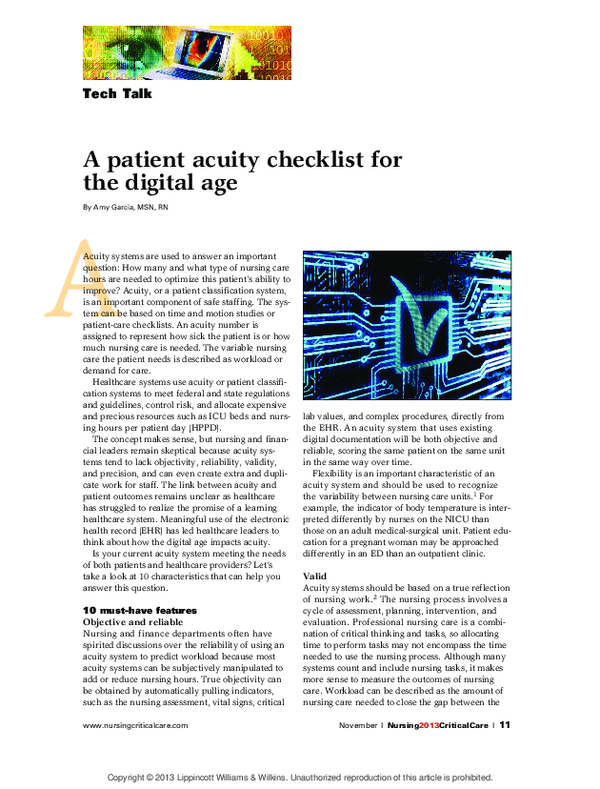 (PDF) A patient acuity checklist for the digital age