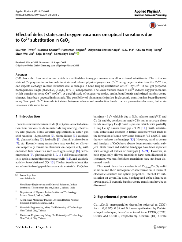 (PDF) Effect of defect states and oxygen vacancies on optical ...