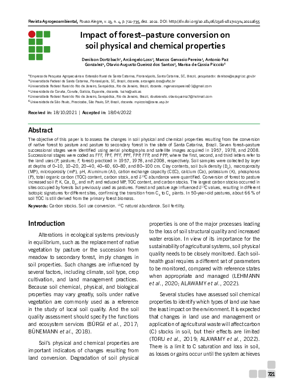 (PDF) Impact of forest–pasture conversion on soil physical and chemical ...