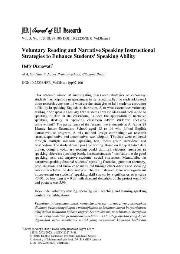 (PDF) Voluntary Reading and Narrative Speaking Instructional Strategies ...