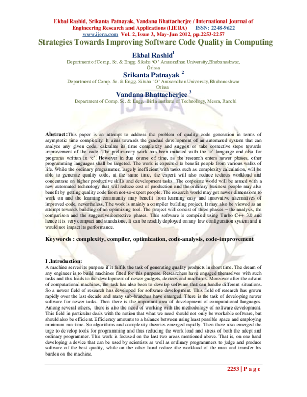 (PDF) Strategies Towards Improving Software Code Quality