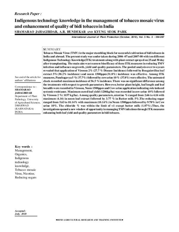 (PDF) Indigenous technology knowledge in the management of tobacco ...