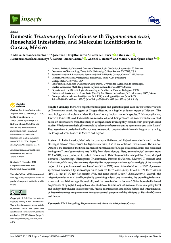 (PDF) Domestic Triatoma spp. Infections with Trypanosoma cruzi ...