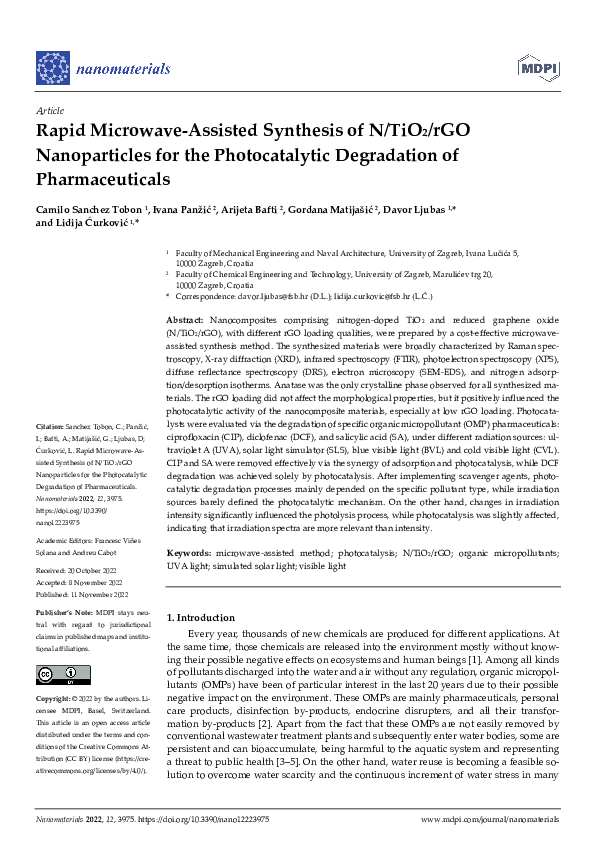 (PDF) Rapid Microwave-Assisted Synthesis of N/TiO2/rGO Nanoparticles for the Photocatalytic ...
