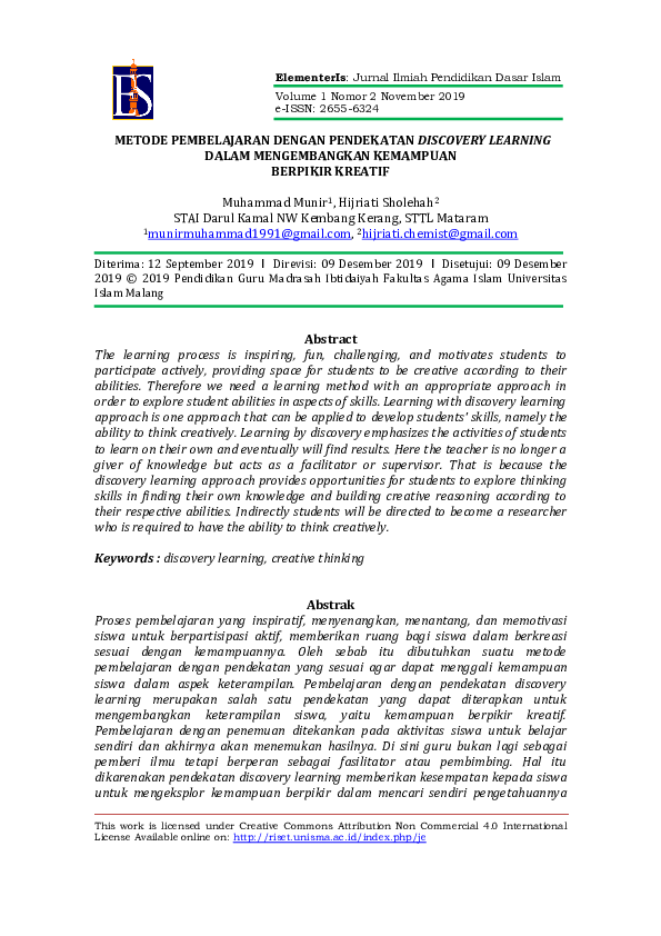 (PDF) Metode Pembelajaran Dengan Pendekatan Discovery Learningdalam Mengembangkan Kemampuan ...