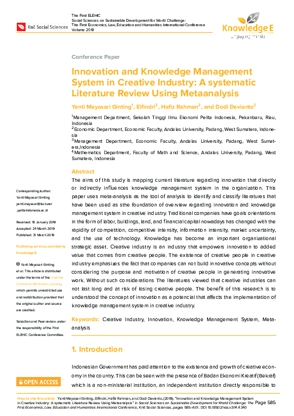 (PDF) Innovation and Knowledge Management System in Creative Industry ...