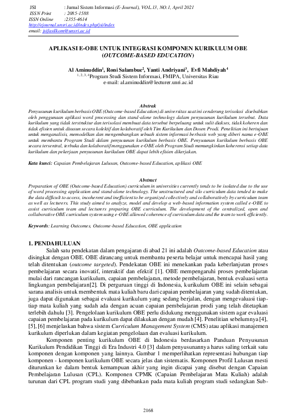 (PDF) Aplikasi E-OBE Untuk Integrasi Komponen Kurikulum OBE (Outcome-Based Education)