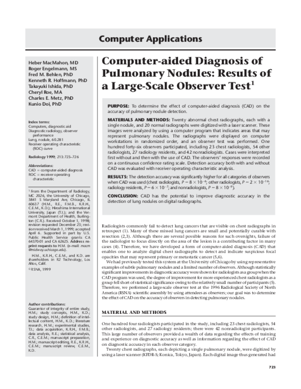 (PDF) Computer-aided diagnosis of pulmonary nodules using a two-step ...