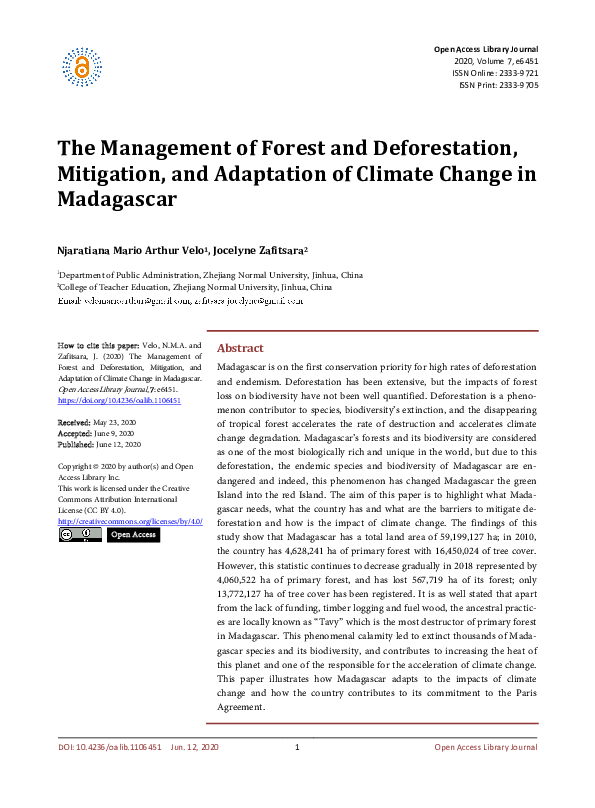 (PDF) The Management of Forest and Deforestation, Mitigation, and ...