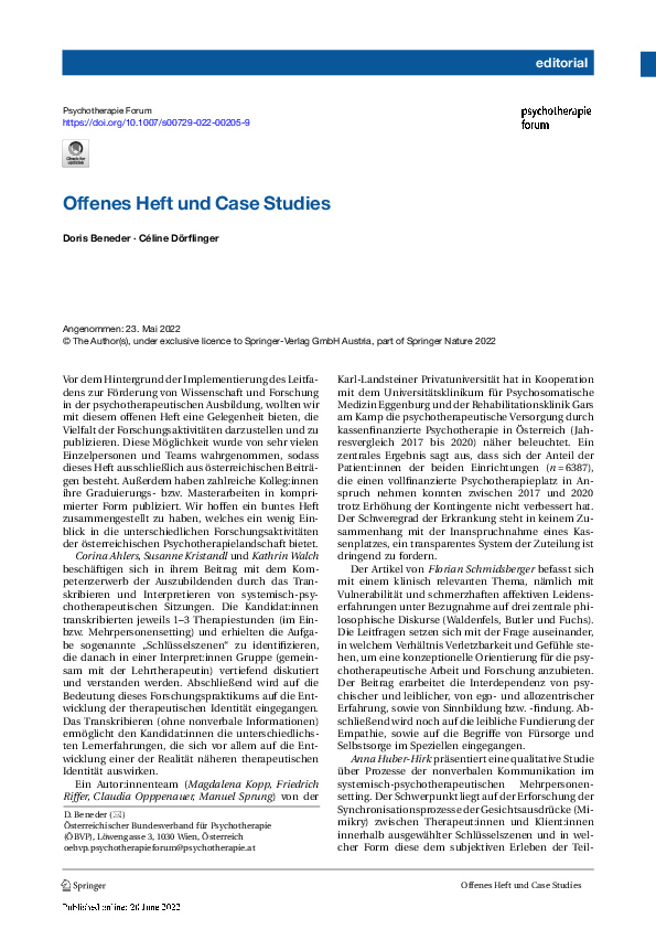 (PDF) Offenes Heft und Case Studies