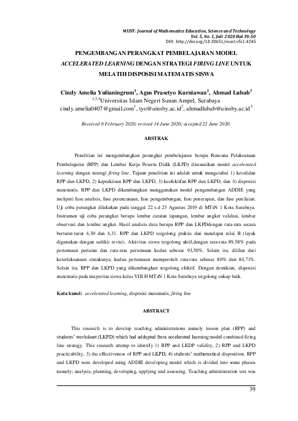 (PDF) Pengembangan Perangkat Pembelajaran Model Accelerated Learning dengan Strategi Firing Line ...