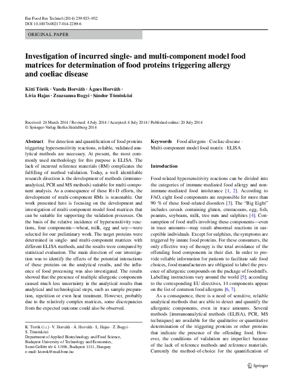 (PDF) Investigation of incurred single- and multi-component model food ...