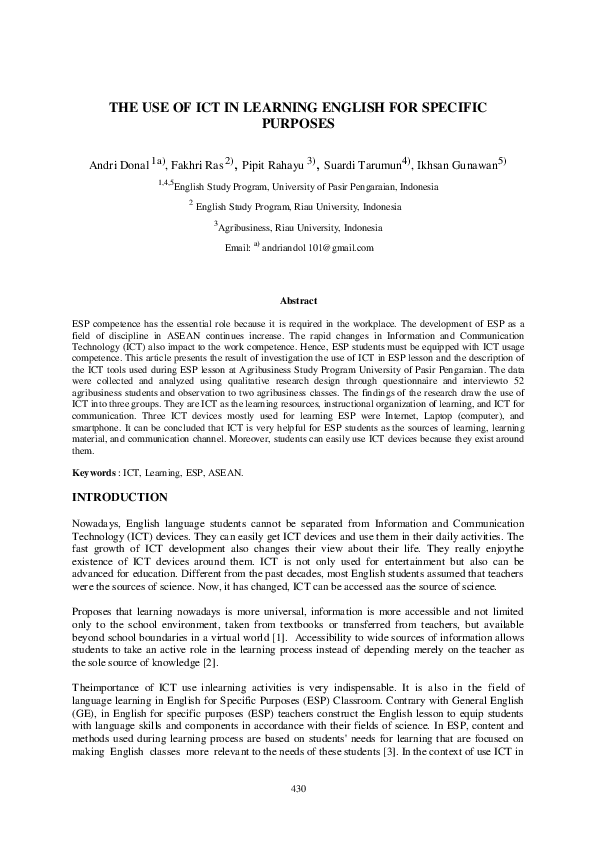 (PDF) The Use of Ict in Learning English for Specific Purposes