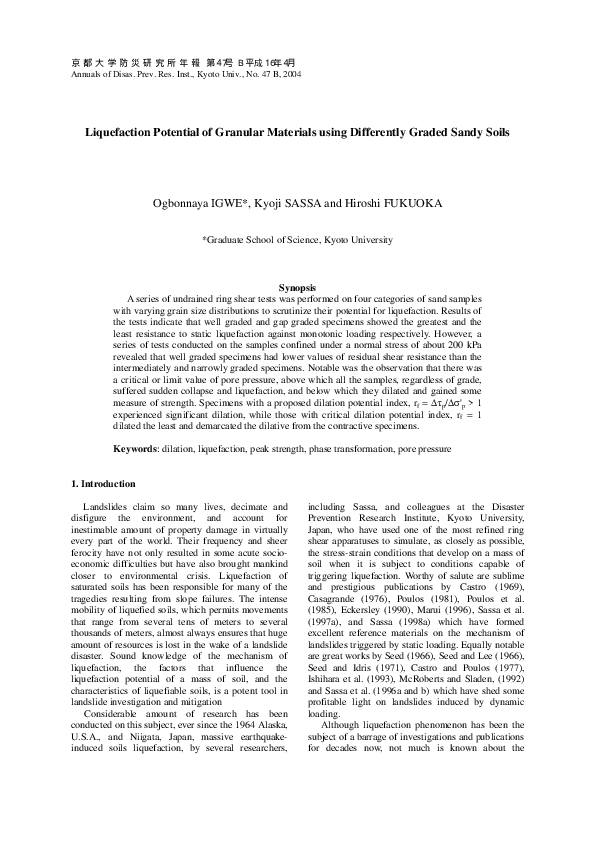 (PDF) Liquefaction Potential of Granular Materials using Differently Graded Sandy Soils