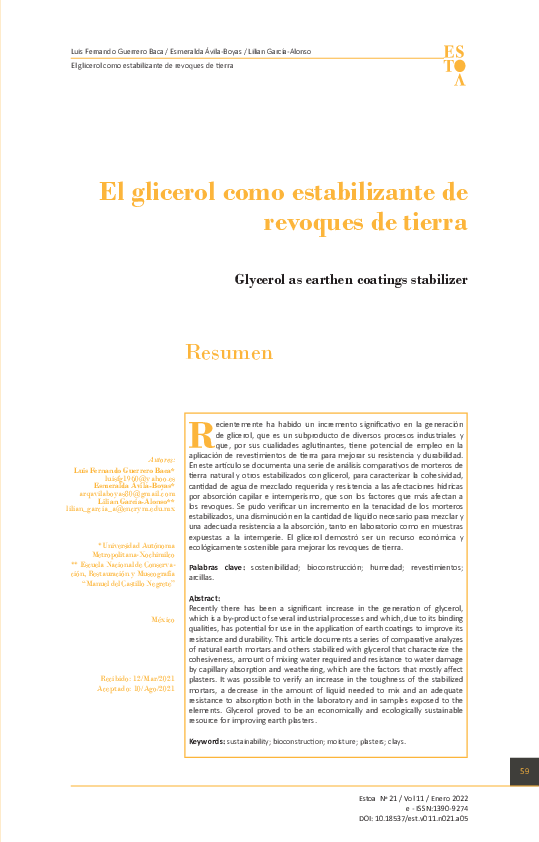 (PDF) Glycerol as earthen coatings stabilizer
