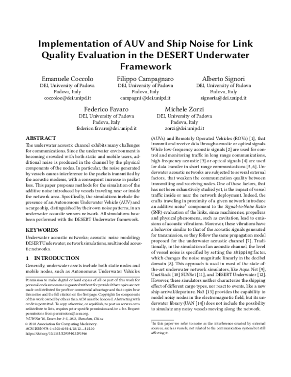 (PDF) Implementation of AUV and ship noise for link quality evaluation in the DESERT underwater ...