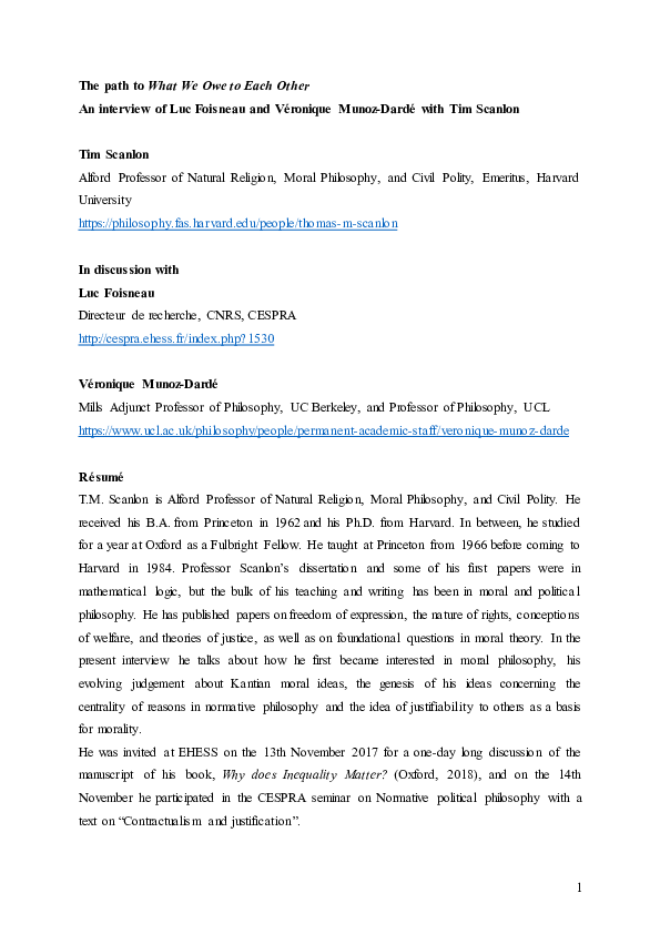 (PDF) Interview with Tim Scanlon on Moral Philosophy