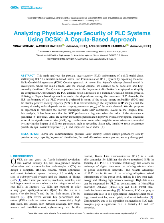 Pdf Analyzing Physical Layer Security Of Plc Systems Using Dcsk A Copula Based Approach