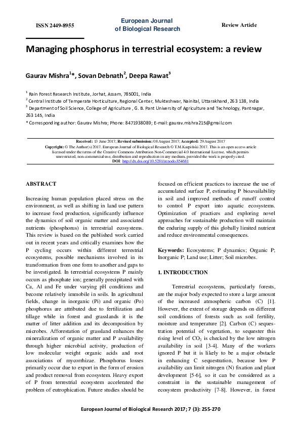 Pdf Managing Phosphorus In Terrestrial Ecosystem A Review