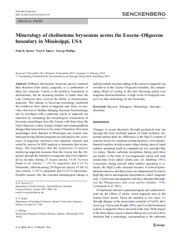 (PDF) Mineralogy of cheilostome bryozoans across the Eocene–Oligocene ...