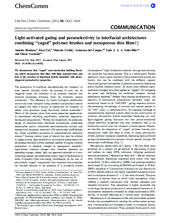 (PDF) Light-activated gating and permselectivity in interfacial ...