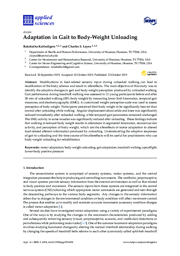 (PDF) Adaptation in Gait to Body-Weight Unloading