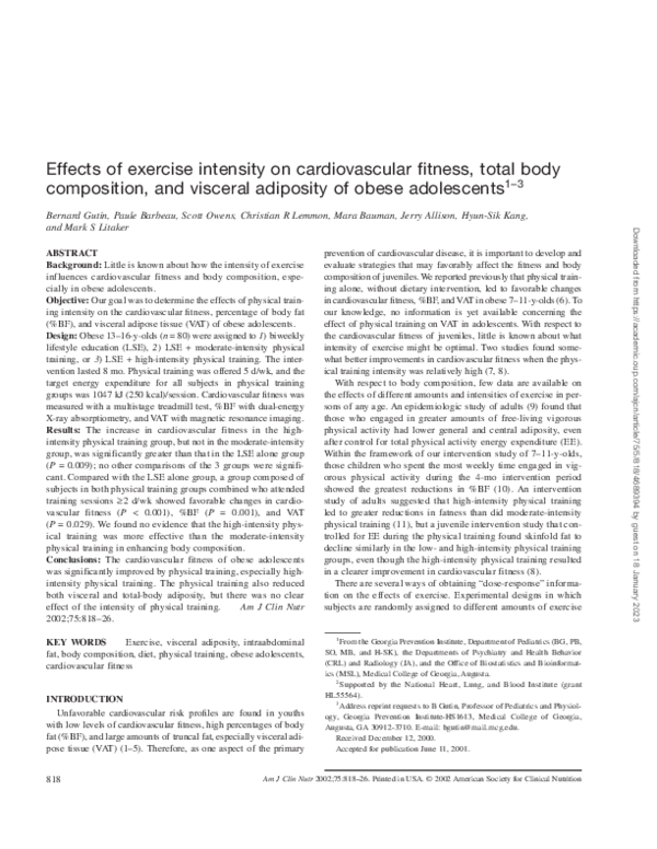 Effects of exercise intensity on cardiovascular fitness, total body ...