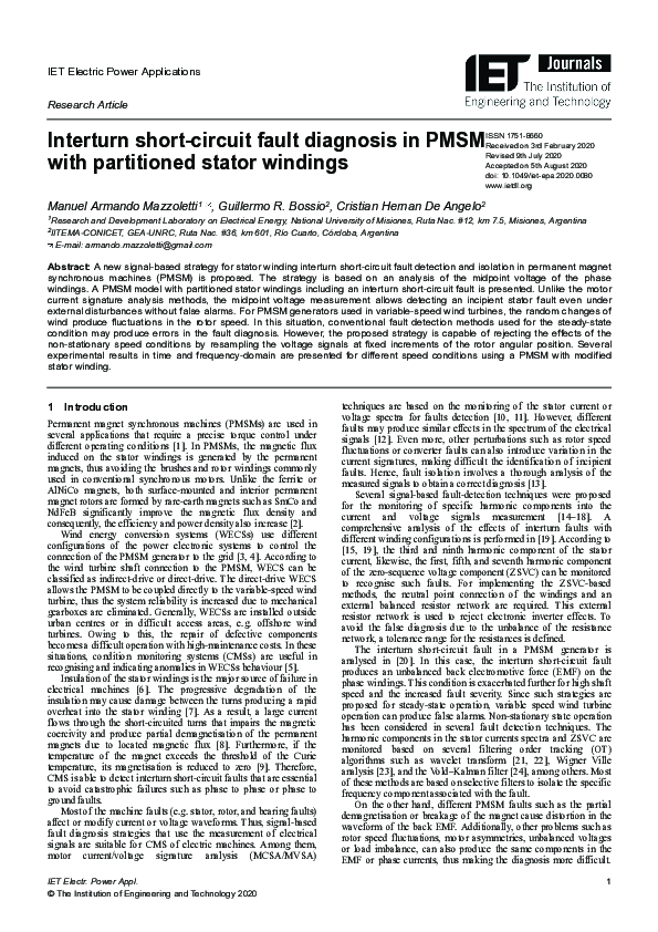 Pdf Interturn Short‐circuit Fault Diagnosis In Pmsm With Partitioned