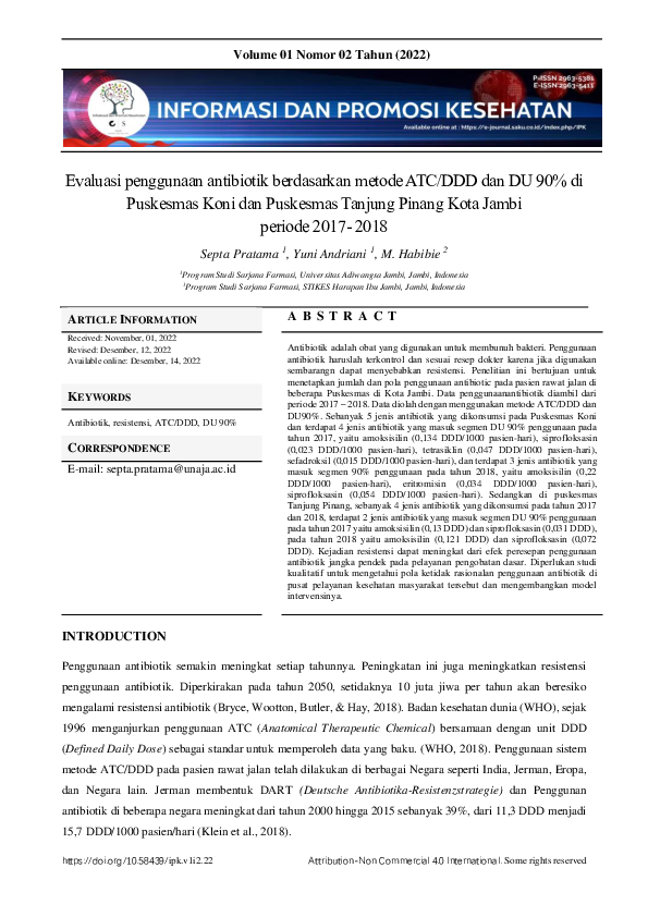 (PDF) Evaluasi Penggunaan Antibiotik Berdasarkan Metode ATC/DDD dan DU ...