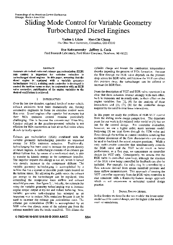 (PDF) Sliding mode control for variable geometry turbocharged diesel engines