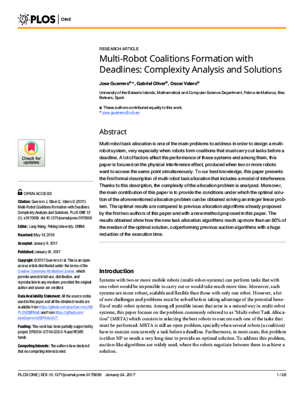 (PDF) Multi-Robot Coalitions Formation with Deadlines: Complexity Analysis and Solutions