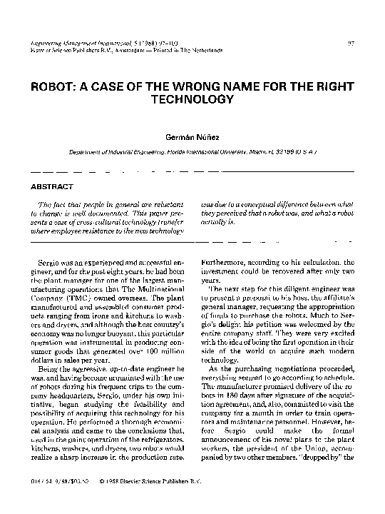 (PDF) Robot: A case of the wrong name for the right technology
