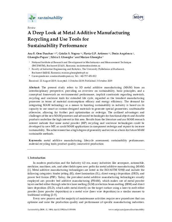 (PDF) A Deep Look at Metal Additive Manufacturing Recycling and Use ...