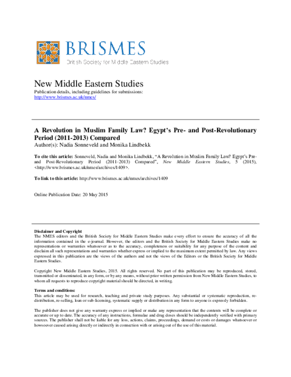 (PDF) A Revolution in Muslim Family Law? Egypt’s Pre- and Post-Revolutionary Period (2011-2013 ...