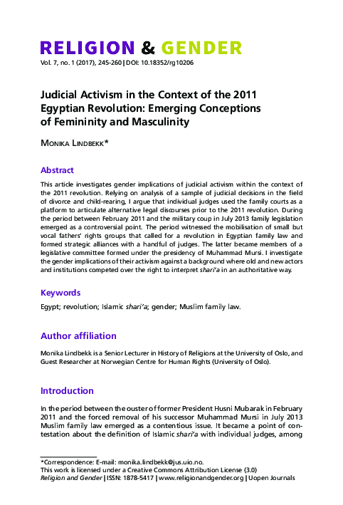 (PDF) Judicial Activism in the Context of the 2011 Egyptian Revolution ...
