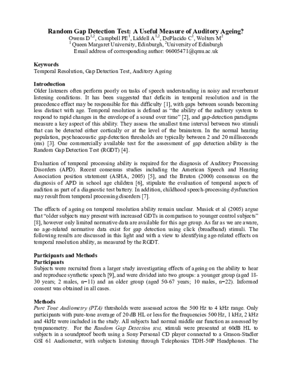 (PDF) Random Gap Detection Test: A Useful Measure of Auditory Ageing
