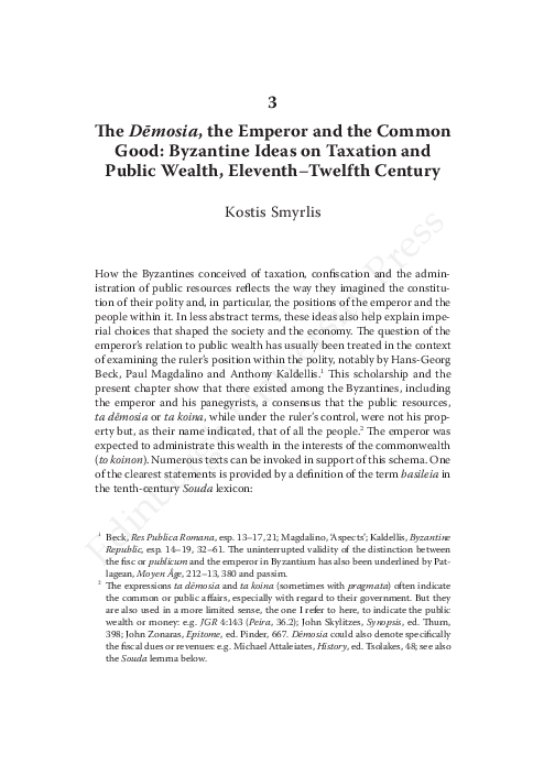 (PDF) The Demosia, the Emperor and the Common Good: Byzantine Ideas ...