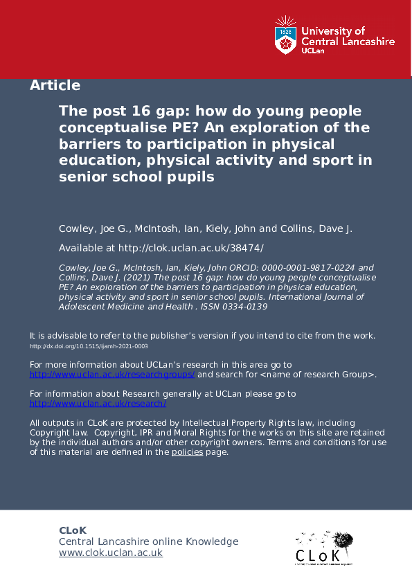(PDF) The post 16 gap: how do young people conceptualise PE? An ...