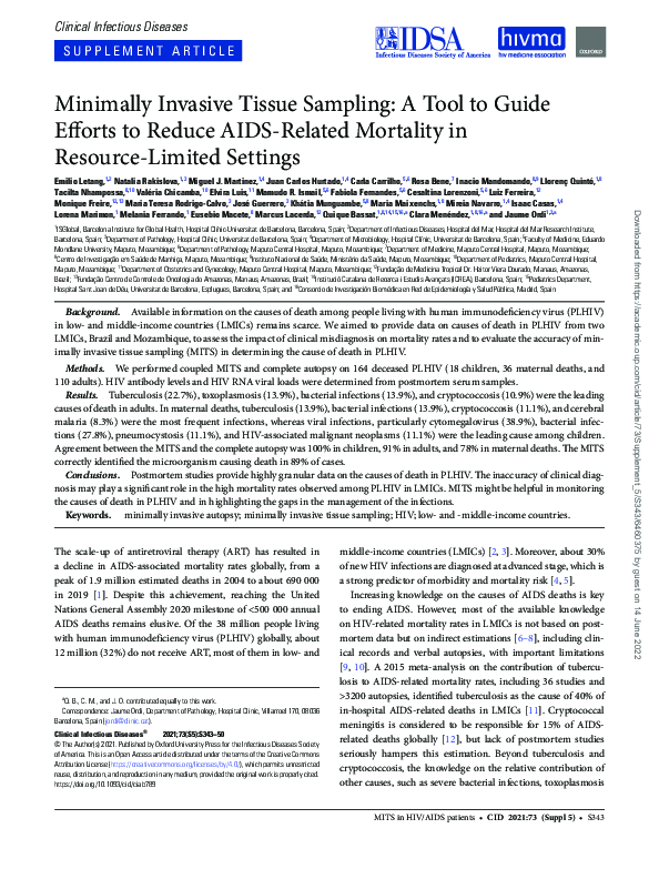 (PDF) Minimally Invasive Tissue Sampling: A Tool to Guide Efforts to ...