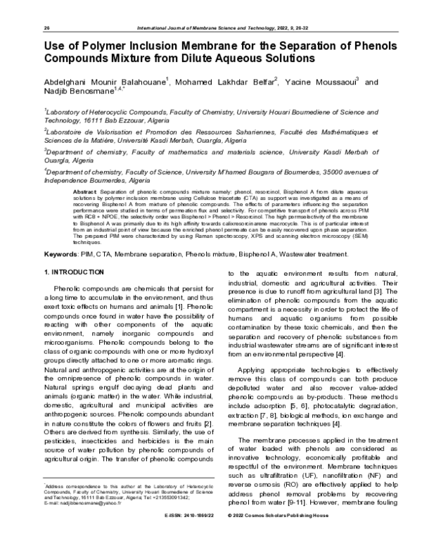(PDF) Use of Polymer Inclusion Membrane for the Separation of Phenols ...