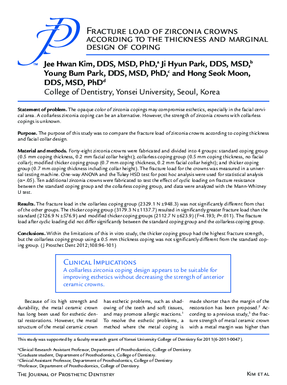 (PDF) Fracture load of zirconia crowns according to the thickness and ...