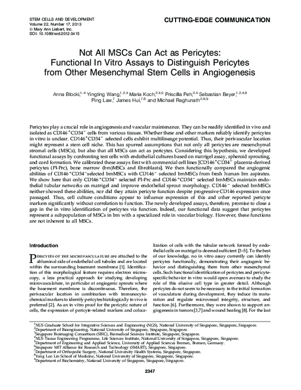 (PDF) Not All MSCs Can Act as Pericytes: Functional In Vitro Assays to ...