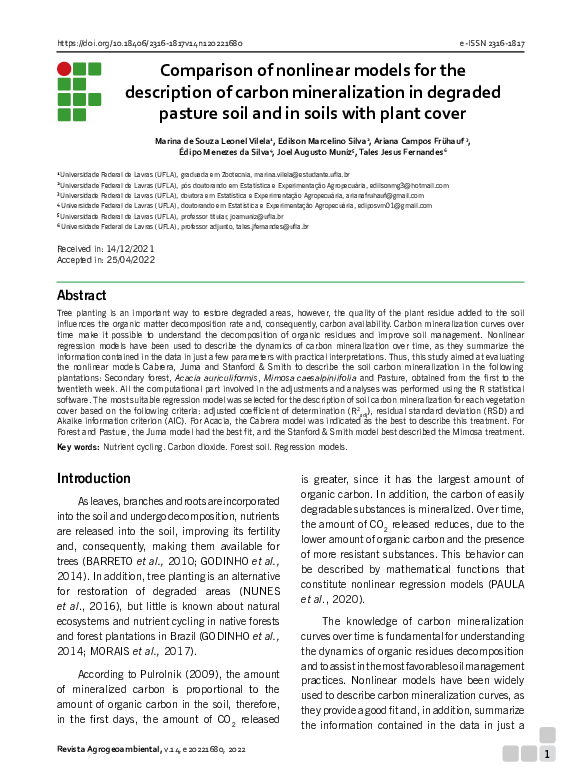 (PDF) Comparison of nonlinear models for the description of carbon ...