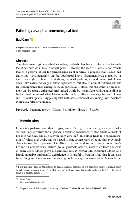(PDF) Using Pathology as a Phenomenological Method in Illness Study